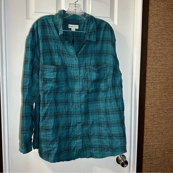 Ava & Viv | Tops | Nwt Ava Viv Greenteal Plaid Button Up Flannel Top ...